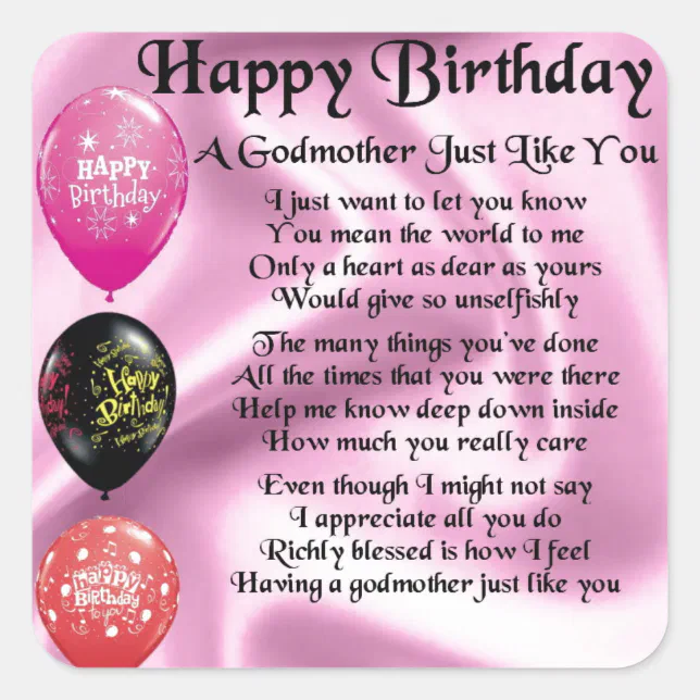 Godmother Poem Happy Birthday Design Square Sticker Zazzle