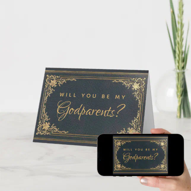 Godparent Proposal Elegant Blue Gold Vintage Card | Zazzle