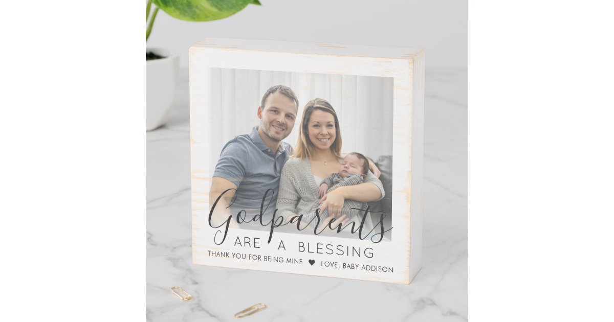 Godparents Thank You Godchild Baptism Photo Square Wooden Box Sign | Zazzle