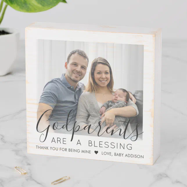 Godparents Thank You Godchild Baptism Photo Square Wooden Box Sign | Zazzle