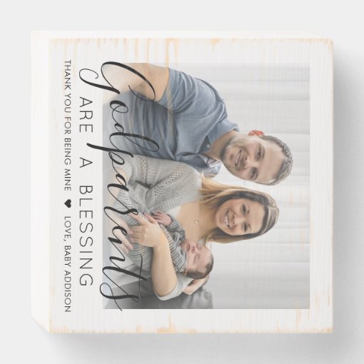 Godparents Thank You Godchild Baptism Photo Square Wooden Box Sign | Zazzle