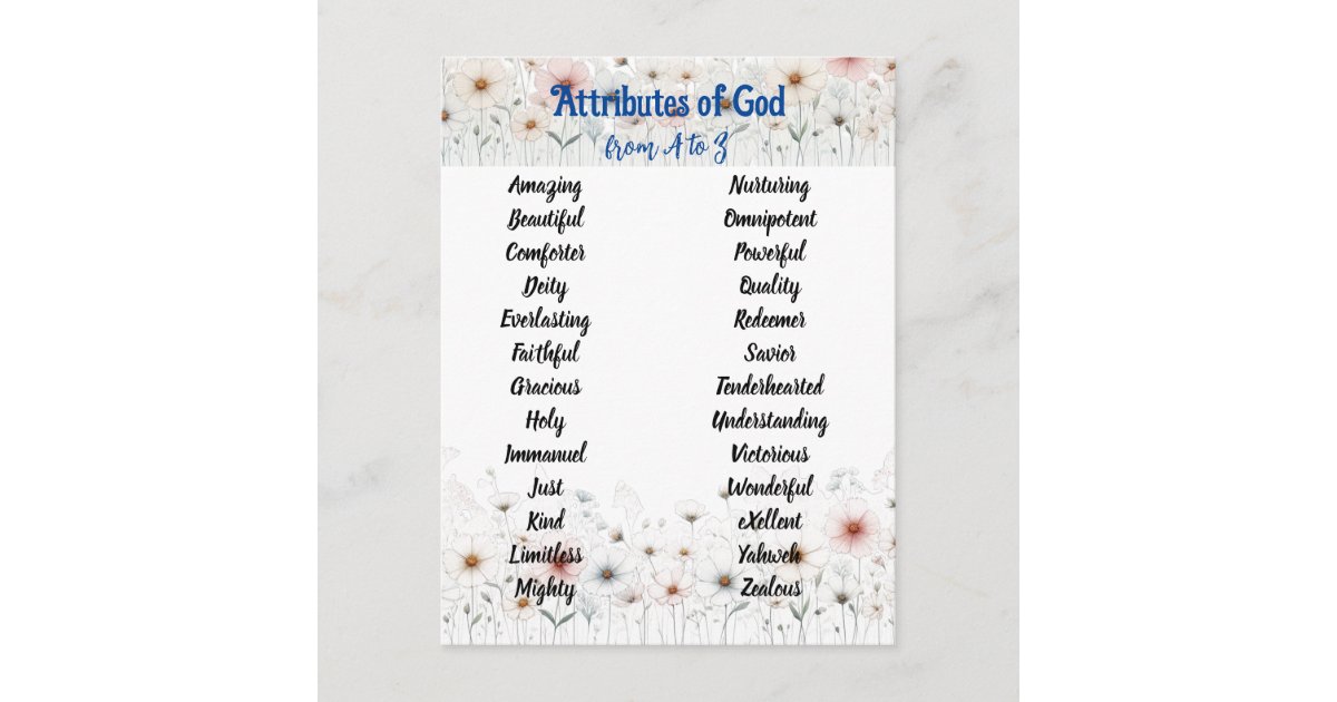 God's Attributes Alphabet Floral Customizable Card | Zazzle