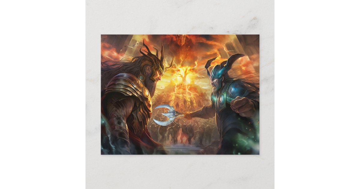 Gods Heimdall and Loki fighting at Ragnarök Postcard | Zazzle