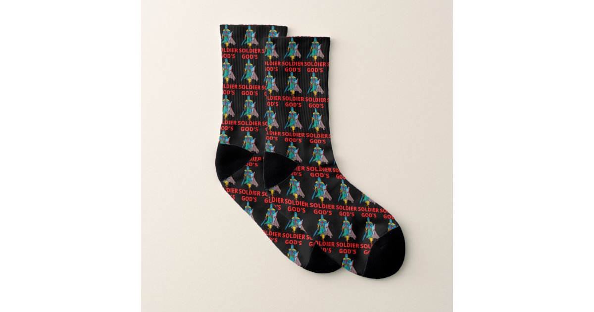 God's Soldier In Arms Black All-Over Print Socks | Zazzle