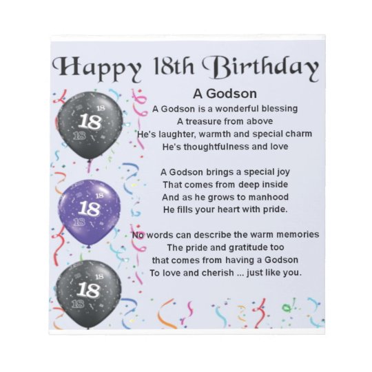 Godson poem - 18th Birthday Design Notepad | Zazzle.com