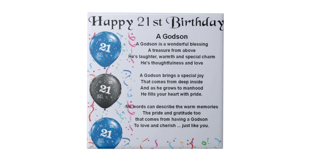 Godson Poem - 21st Birthday Tile | Zazzle