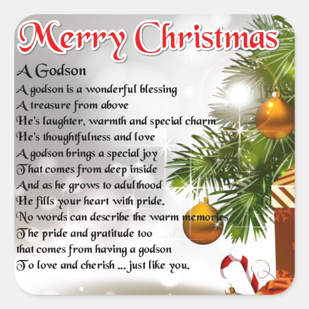 Godson poem - Christmas Design Square Sticker | Zazzle