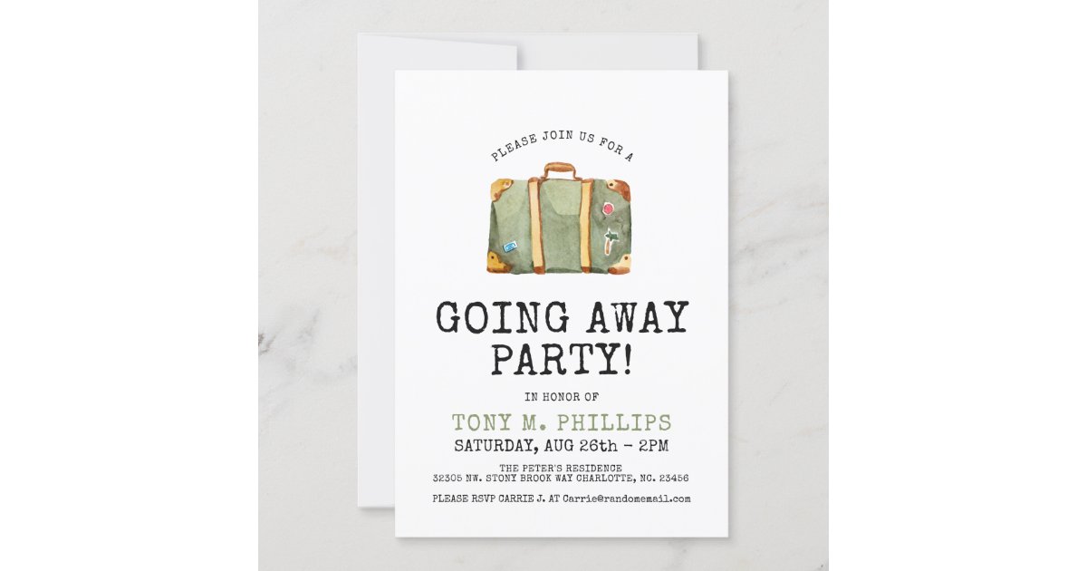 Going Away Party Travel Suitcase Invite | Zazzle