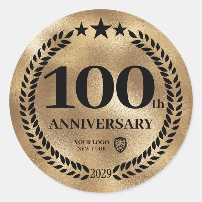 Gold 100th Anniversary Business Logo Classic Round Sticker | Zazzle