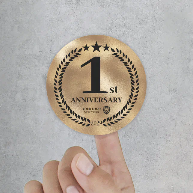 Gold 1st Anniversary Business Logo Commemorative Classic Round Sticker ...
