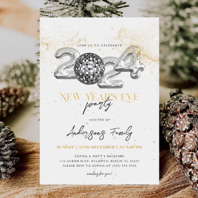 Gold 2024 New Year's Eve Party Disco Ball Invitation | Zazzle