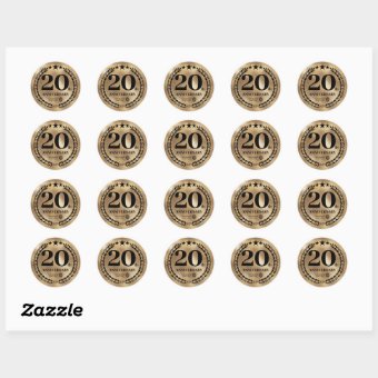 Gold 20th Anniversary Business Logo Commemorative Classic Round Sticker ...