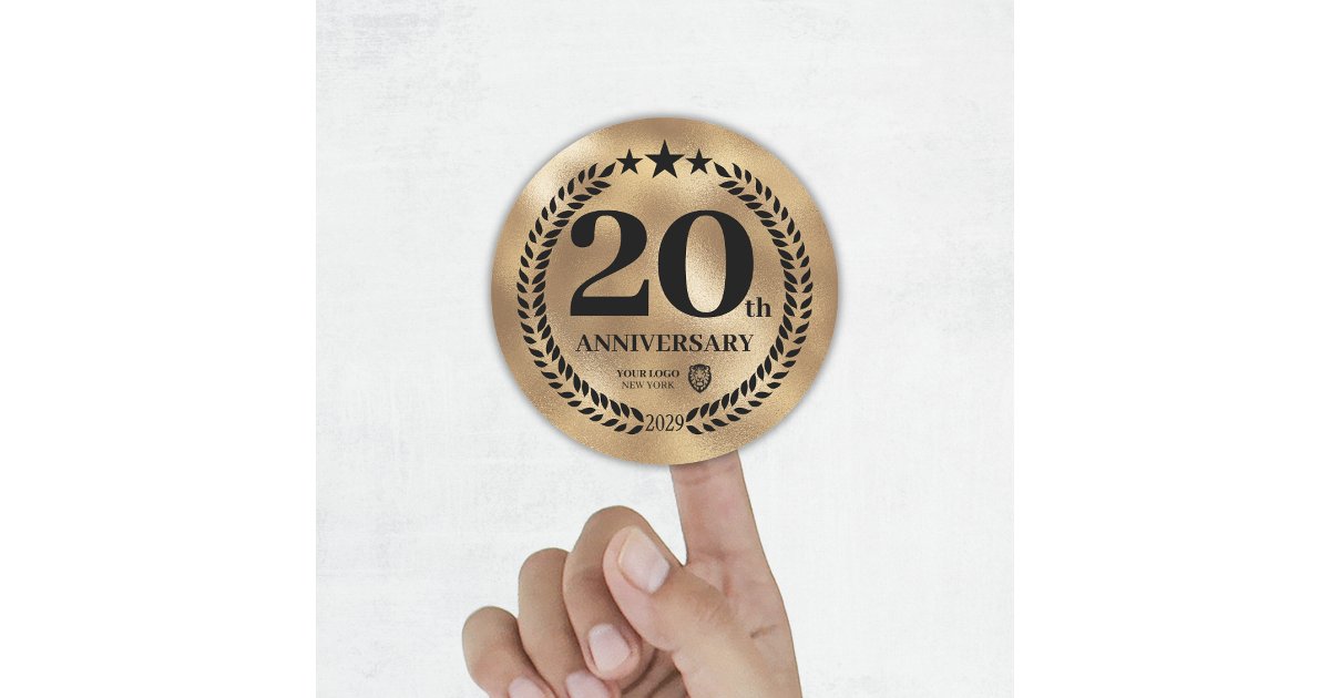 Gold 20th Anniversary Business Logo Commemorative Classic Round Sticker ...