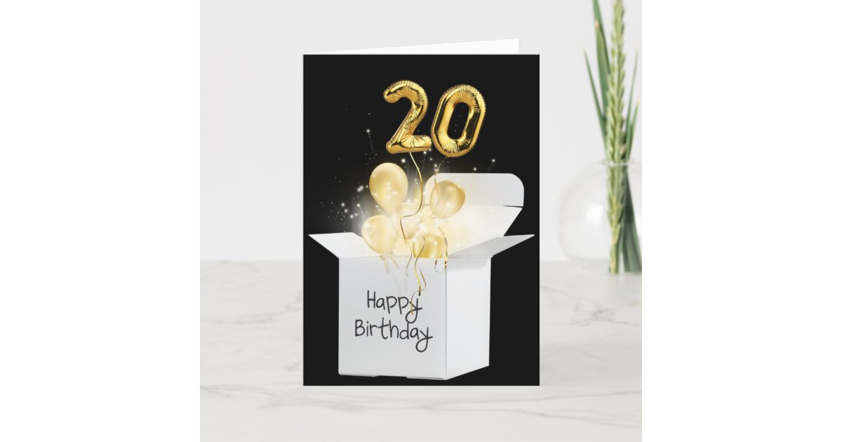 Gold 20th Birthday Balloons In White Box Card | Zazzle
