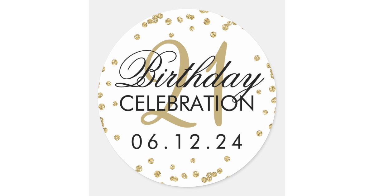 Gold 21st Birthday Faux Glitter Confetti Classic Round Sticker | Zazzle