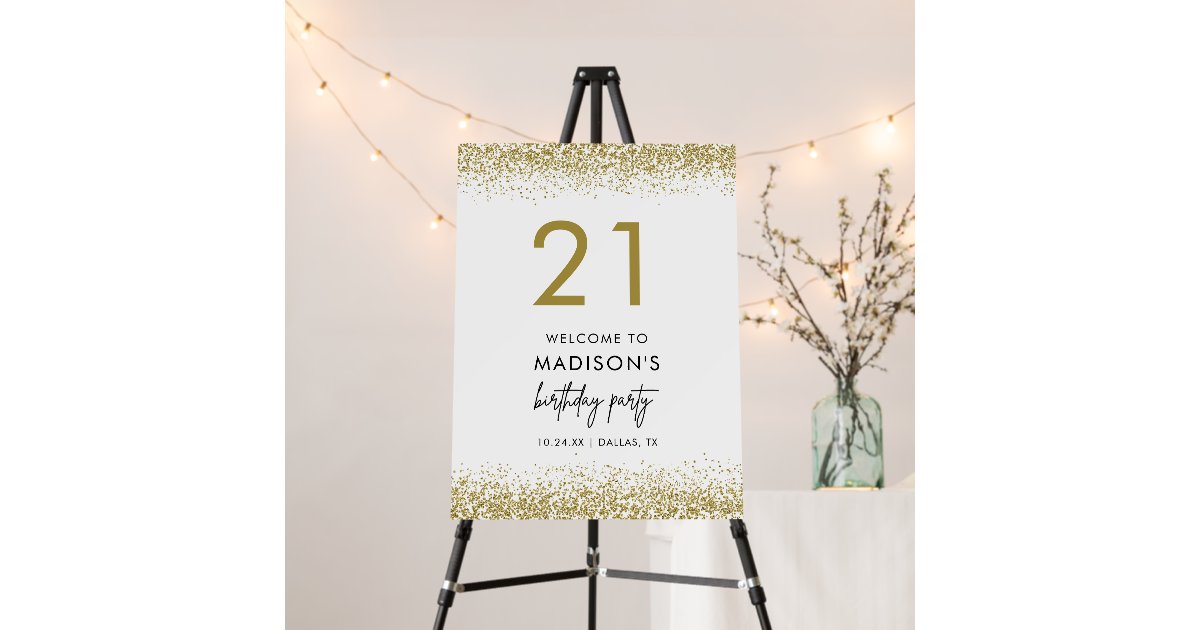 Gold 21st Birthday Party Decoration Welcome Sign | Zazzle