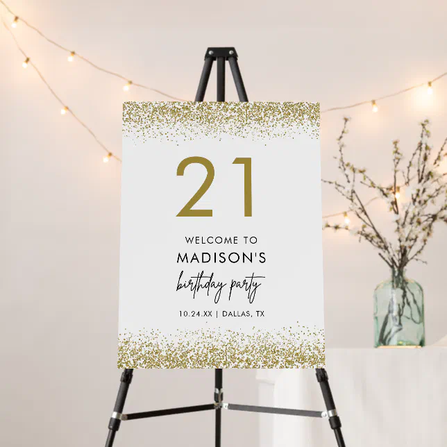 Gold 21st Birthday Party Decoration Welcome Sign | Zazzle