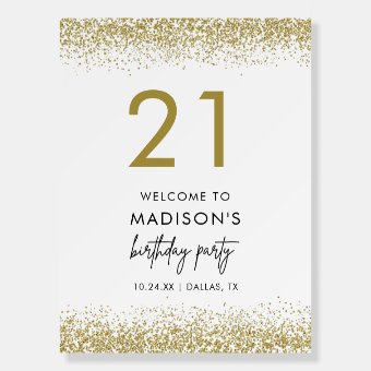 Gold 21st Birthday Party Decoration Welcome Sign | Zazzle