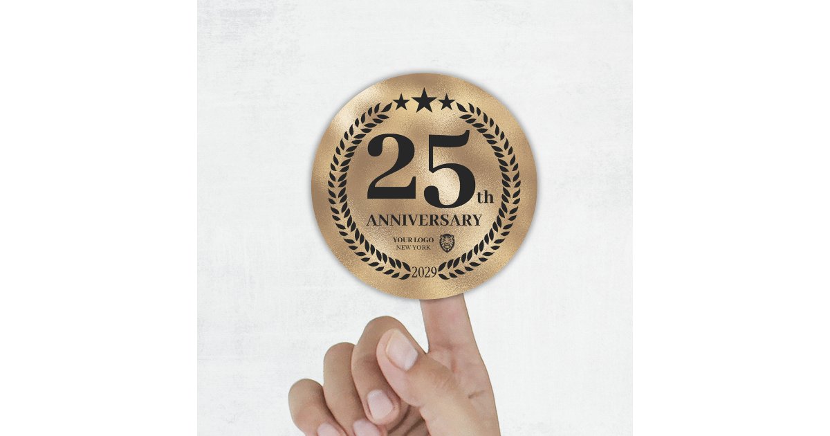 Gold 25th Anniversary Business Logo Commemorative Classic Round Sticker ...