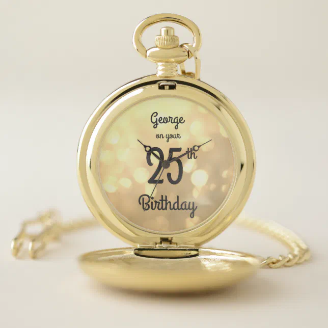 Gold 25th Birthday Personalised Pocket Watch | Zazzle