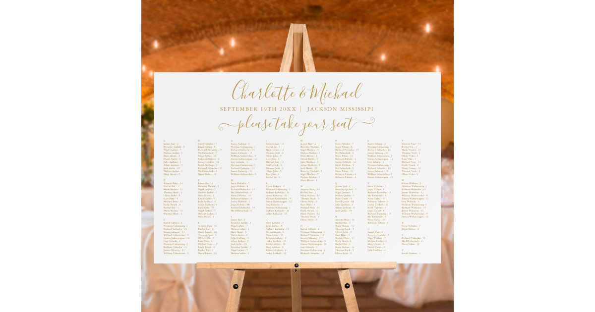 Gold 300 Names Wedding Seating Chart Sign | Zazzle