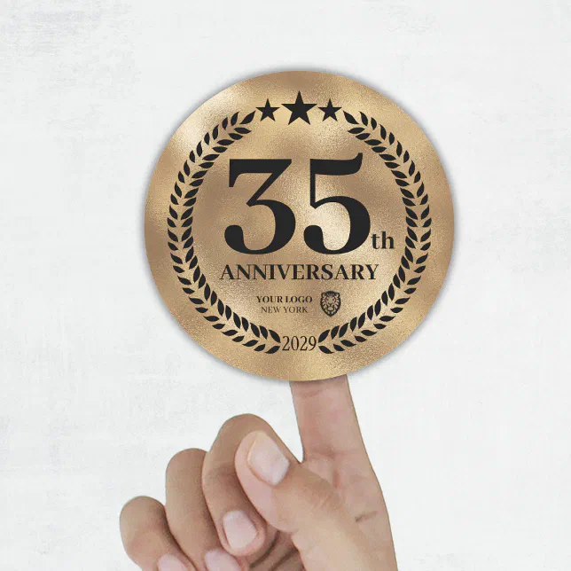 Gold 35th Anniversary Business Logo Commemorative Classic Round Sticker ...