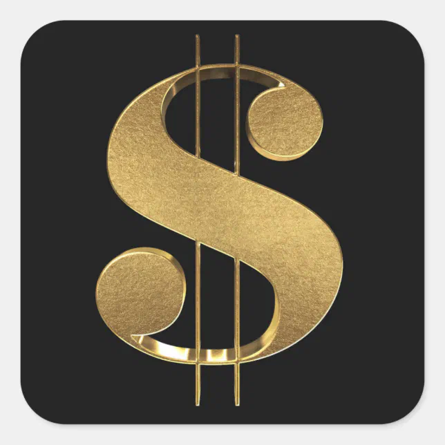 Gold 3D Dollar Sign Square Sticker | Zazzle