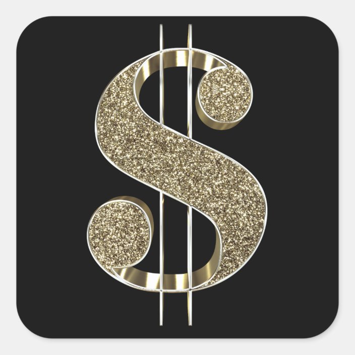 Gold 3D Glitter Dollar Sign Square Sticker | Zazzle.com