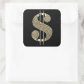 Gold 3D Glitter Dollar Sign Square Sticker | Zazzle