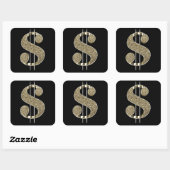 Gold 3D Glitter Dollar Sign Square Sticker | Zazzle