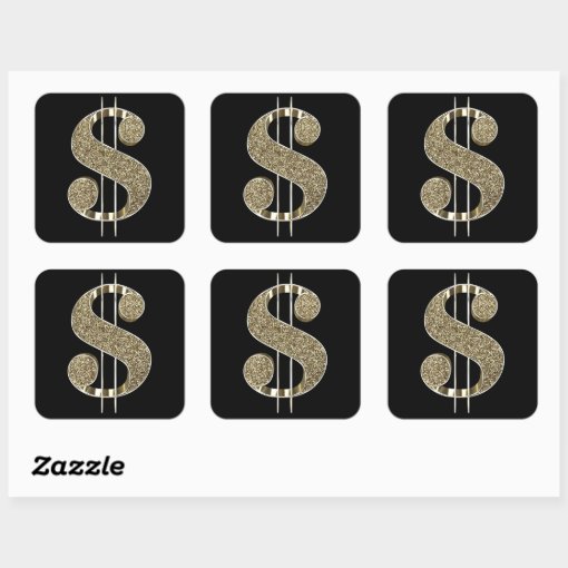 Gold 3D Glitter Dollar Sign Square Sticker | Zazzle