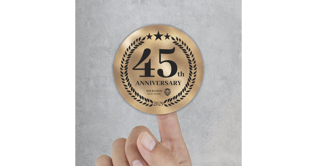 Gold 45th Anniversary Business Logo Commemorative Classic Round Sticker ...