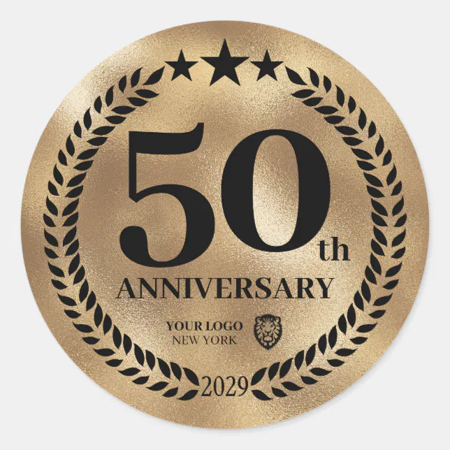 Gold 50th Anniversary Business Logo Commemorative Classic Round Sticker | Zazzle