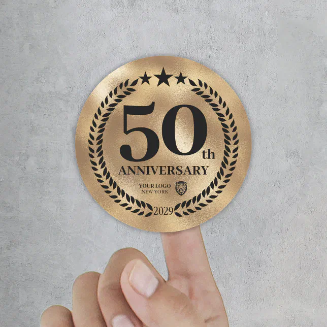 Gold 50th Anniversary Business Logo Commemorative Classic Round Sticker ...