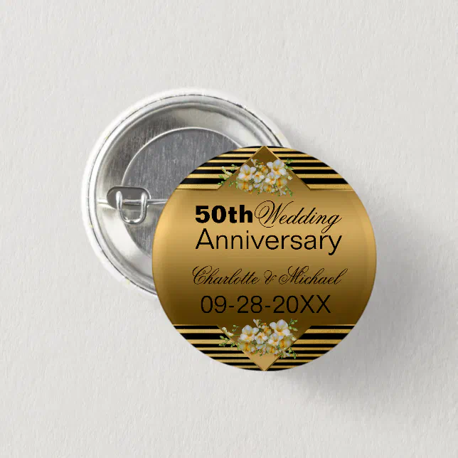 Gold 50th Wedding Anniversary Button | Zazzle