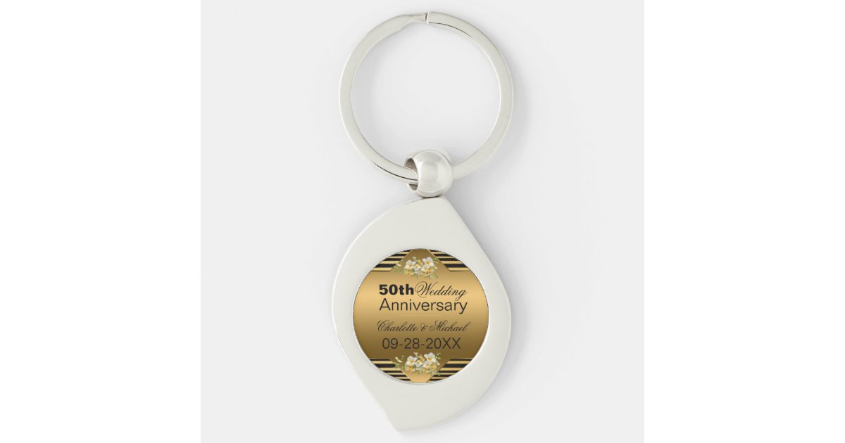 Gold 50th Wedding Anniversary Keychain | Zazzle
