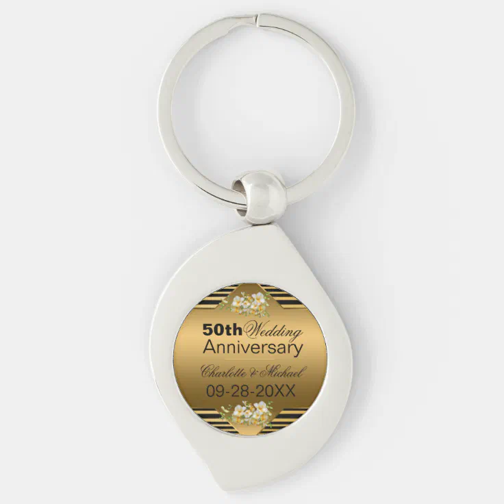 Gold 50th Wedding Anniversary Keychain | Zazzle