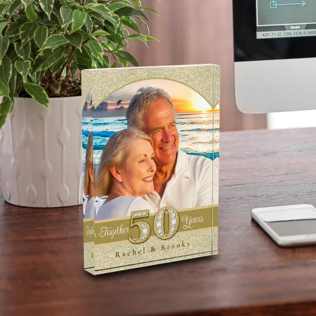 Gold 50th Wedding Anniversary Photo Block | Zazzle