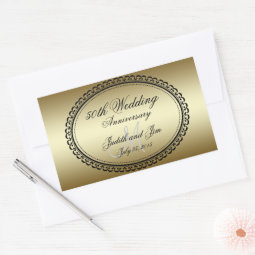 Gold 50th Wedding Anniversary Rectangular Sticker | Zazzle