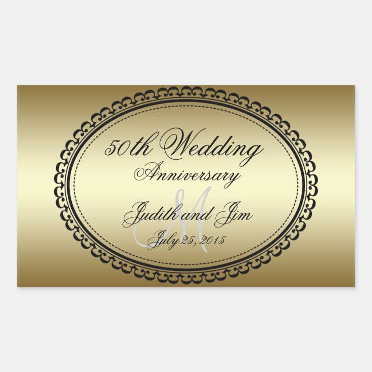Gold 50th Wedding Anniversary Rectangular Sticker | Zazzle
