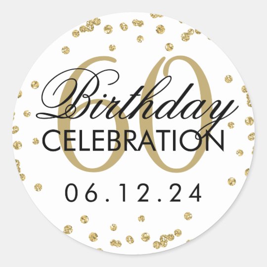 Gold 60th Birthday Faux Glitter Confetti Classic Round Sticker | Zazzle.com