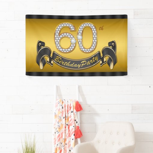Gold 60th Birthday Party Banner | Zazzle
