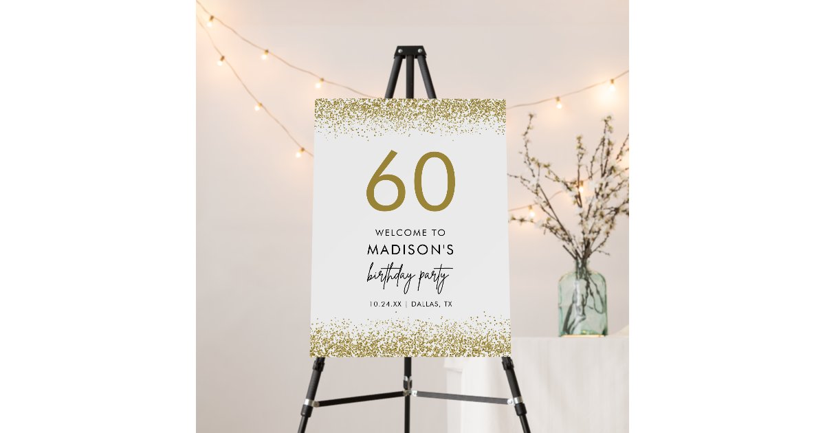 Gold 60th Birthday Party Decoration Welcome Sign | Zazzle
