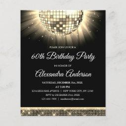 Gold 60th Birthday Party Disco Ball Invitation | Zazzle