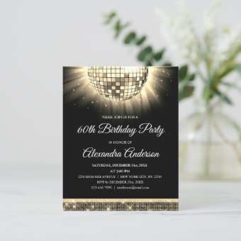 Gold 60th Birthday Party Disco Ball Invitation | Zazzle