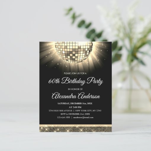 Gold 60th Birthday Party Disco Ball Invitation | Zazzle