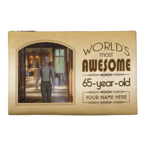 Gold 65th Birthday World’s Best Custom Photo Frame Travel Accessory Bag ...