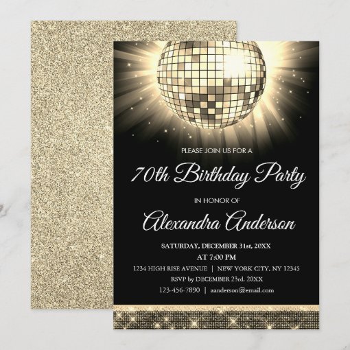 Gold 70th Birthday Party 70's Disco Ball Invitation | Zazzle