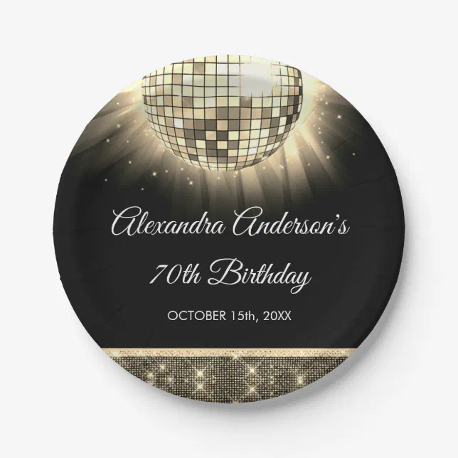 Gold 70th Birthday Party 70's Disco Ball Paper Plates | Zazzle