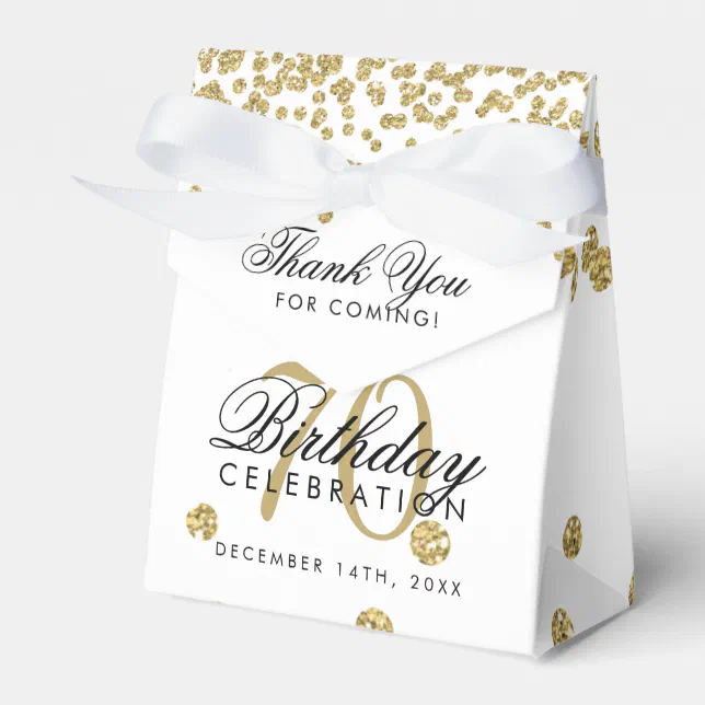 Gold 70th Birthday Thank You Confetti Favor Boxes | Zazzle